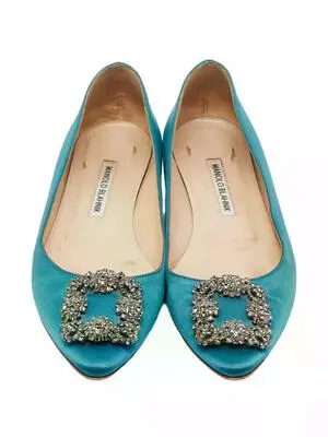 Manolo Blahnik Hangisi Crystal-embellished Ballet Flats - Blue