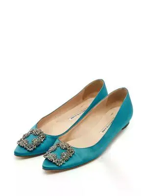 Manolo Blahnik Hangisi Crystal-embellished Ballet Flats - Blue