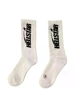 HELLSTAR Logo-intarsia Ribbed-knit Socks - White