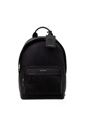 TRUSSARDI Pebbled-texture Logo-plaque Backpack - Black