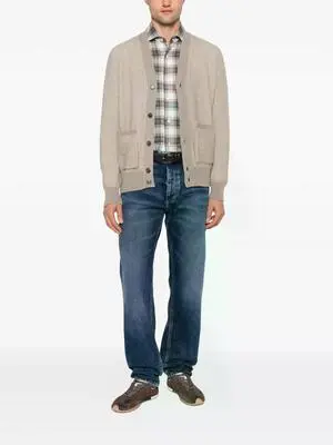 FILIPPO DE LAURENTIIS Ribbed-knit V-neck Cardigan - Neutrals