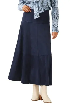 Karen Kane Tiered Faux Suede Midi Skirt - Navy