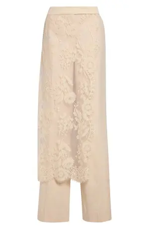 Zimmermann Valiant Lace Wrap Stretch Wool Straight Leg Pants - Cream