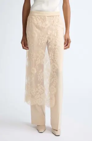 Zimmermann Valiant Lace Wrap Stretch Wool Straight Leg Pants - Cream
