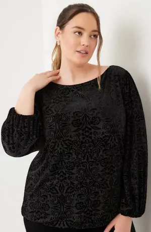 Karen Kane Velvet Burnout Boat Neck Top