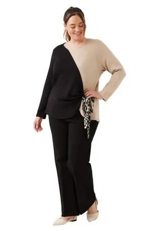 Karen Kane Colorblock Satin Bow Top