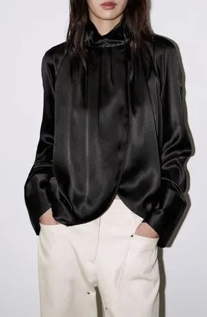 Mango Silk High Neck Tulip Top