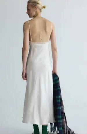 Mango Silk Detail Jacquard Midi Dress