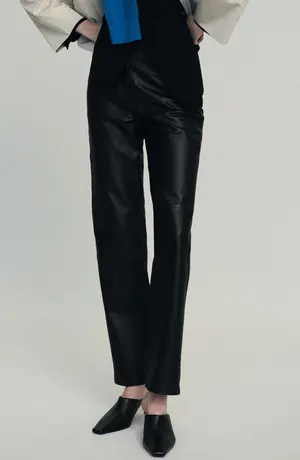 MANGO Straight Leg Leather Pants