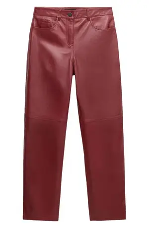 Mango Straight Leg Leather Pants - Wine