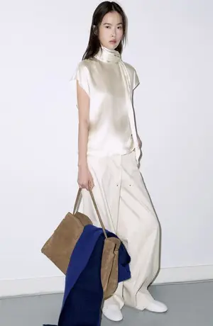 Mango Silk Turtleneck Top - Ecru