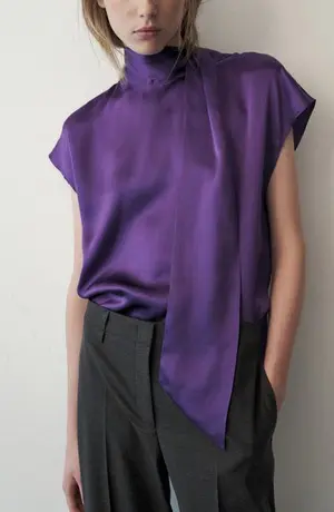 Mango Silk Turtleneck Top - Violet