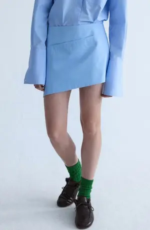 Mango Asymmetric Hem Cotton Poplin Skirt - Sky Blue