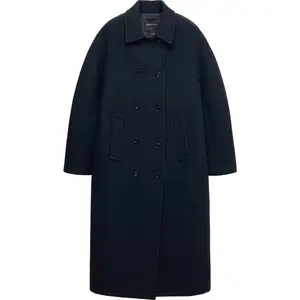Mango Double Breasted Virgin Wool Blend Coat - Dark Navy
