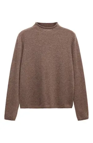 Mango Cashmere Perkins Neck Sweater Medium Brown