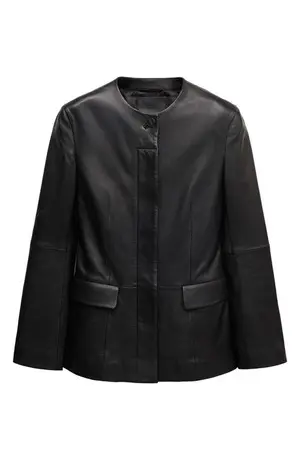 Mango Round Neck Leather Blazer