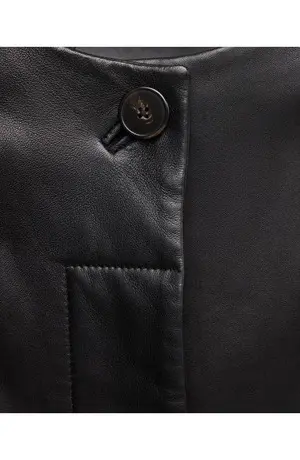 Mango Round Neck Leather Blazer
