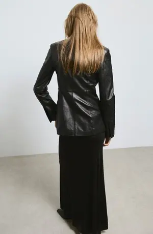 Mango Round Neck Leather Blazer
