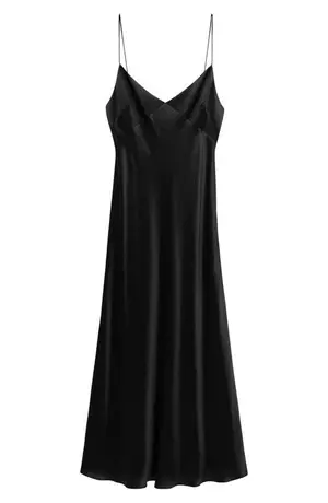Mango Silk Blend V-neck Midi Dress - Black