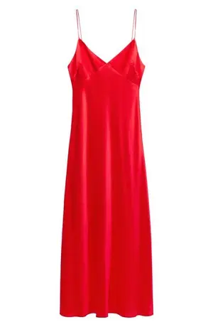 Mango Silk Blend V-neck Midi Dress - Red