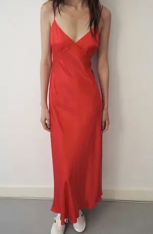 Mango Silk Blend V-neck Midi Dress - Red