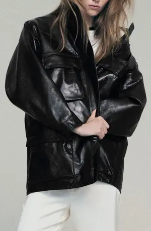 Mango Oversized Leather Parka - Black