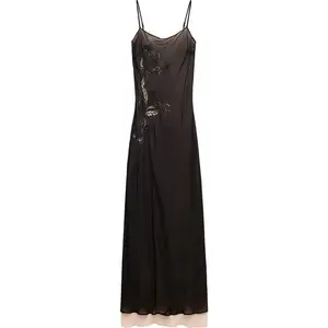Mango Lace Detail Chiffon Dress
