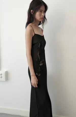 Mango Lace Detail Chiffon Dress