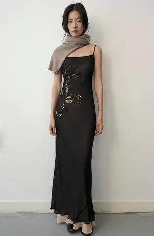 Mango Lace Detail Chiffon Dress