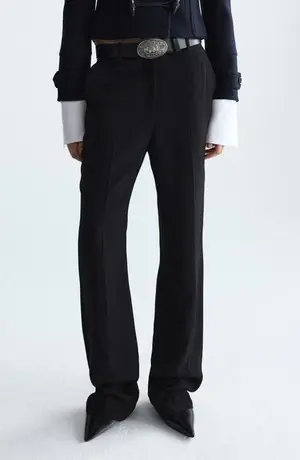 MANGO Wool Straight Leg Suit Trousers