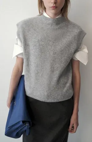 Mango Wool Mock Neck Sweater Vest - Grey