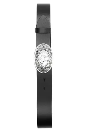 Mango Engraved Buckle Leather Belt