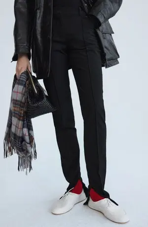 MANGO Hem Slit Wool Blend Trousers