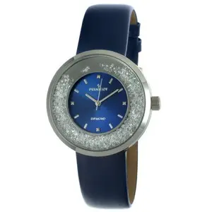 PEUGEOT Luxury Round Leather Floating Cz Dial Watch- 38mm Blue