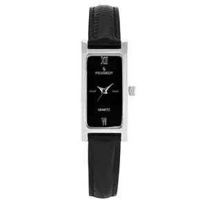 PEUGEOT Everyday Rectangular Glossy Leather Watch- 35x18mm - Black