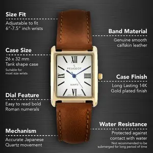 PEUGEOT Roma Tank Leather Strap Watch- 26x32mm
