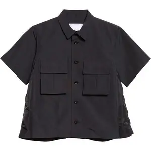 Sacai Grosgrain Bonded Nylon Twill Short Sleeve Shirt - Black