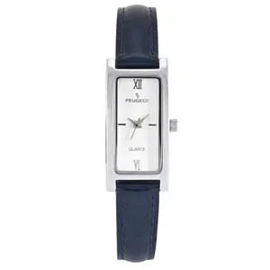 PEUGEOT Everyday Rectangular Glossy Leather Watch- 35x18mm - Blue