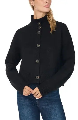 CECE DUPRAZ Roll Edge Mock Neck Cardigan - Rich Black
