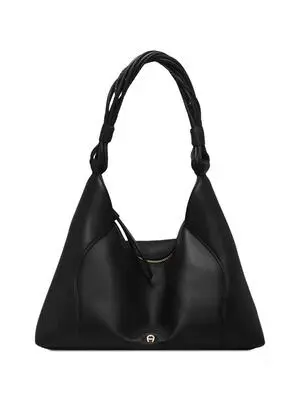 AIGNER Medium Giara Leather Shoulder Bag - Black