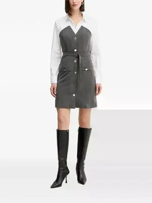 MORGAN Pinstripe-pattern Belted Mini Dress - Grey
