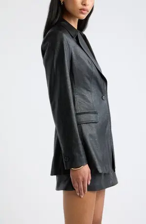 OPEN EDIT Faux Leather Fitted Blazer