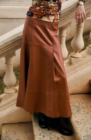 Farm Rio Leather Midi Skirt