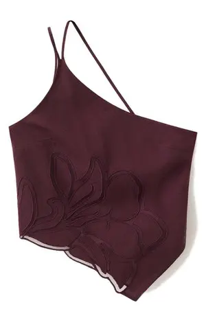 Mango Floral Embroidered Asymmetrical One Shoulder Top
