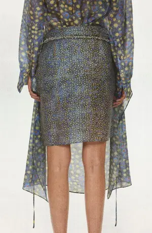 Mango Printed Overlay Midi Skirt