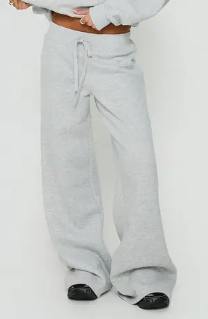 Princess Polly Verenah Wide Leg Fleece Sweatpants - Grey