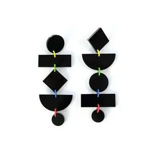 BY CHAVELLI Geometric Dangly Statement Earrings - Black