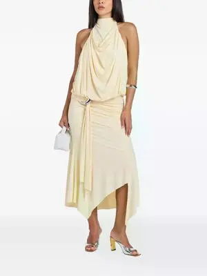 DE LA VALI Vida Draped Asymmetric Midi Dress