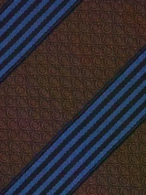 FERRAGAMO Regimental Gancini Silk Jacquard Tie - Brown