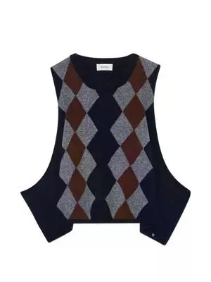 OTTOD'AME Argyle-pattern Asymmetric-hem Sweater - Blue